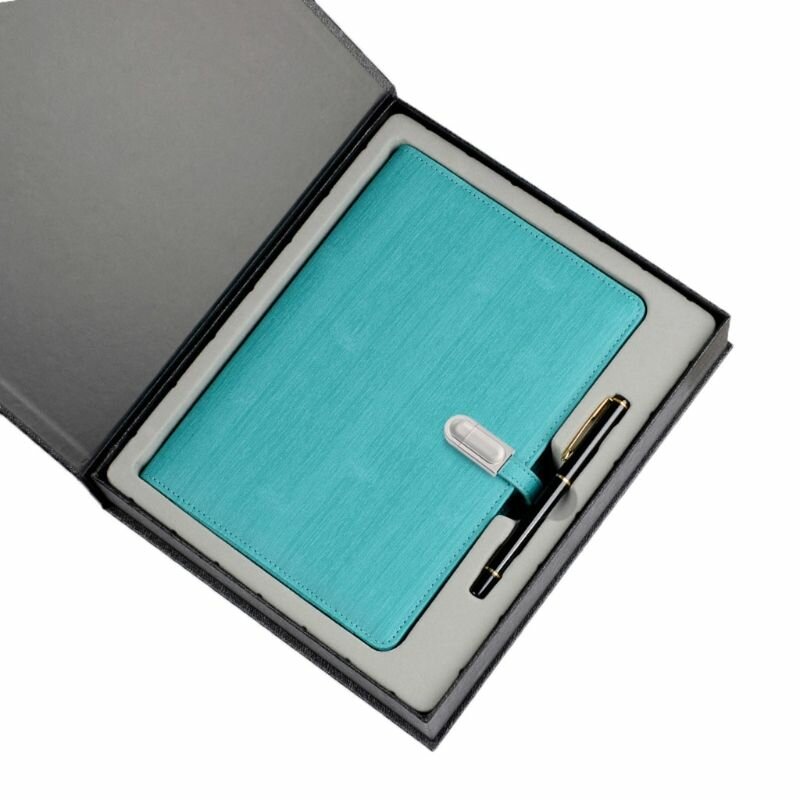 Тетрадь для записи иностранных слов, Блокнот с беспроводной зарядкой 16ГБ флешка+8000 мАч батарея+USB-голубой, комплект