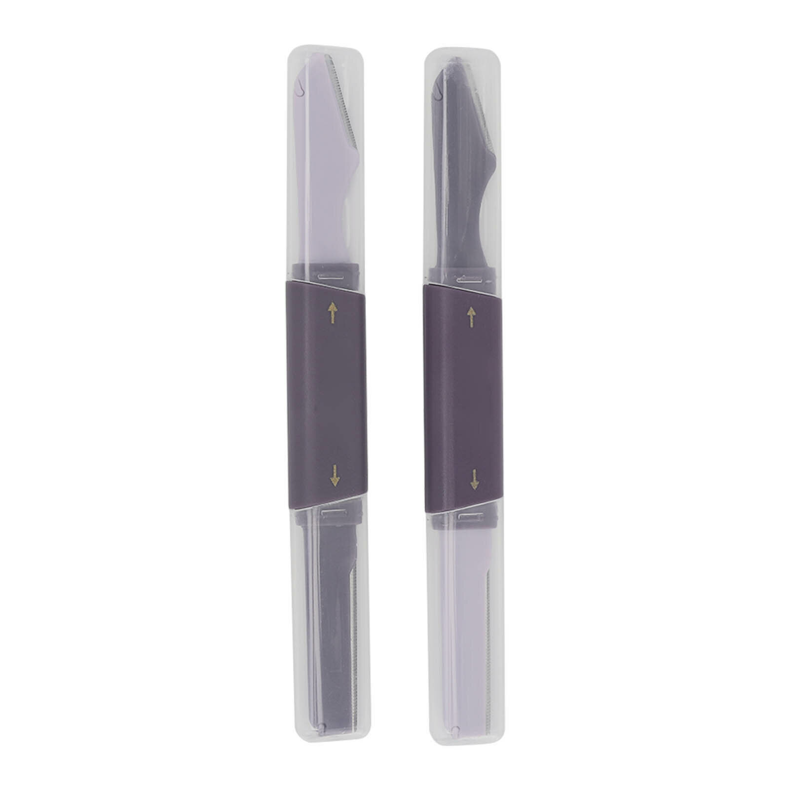 2pcs Eyebrow Trimming Knife Double Heads Stainless Steel Blade Trimmer with Cover
