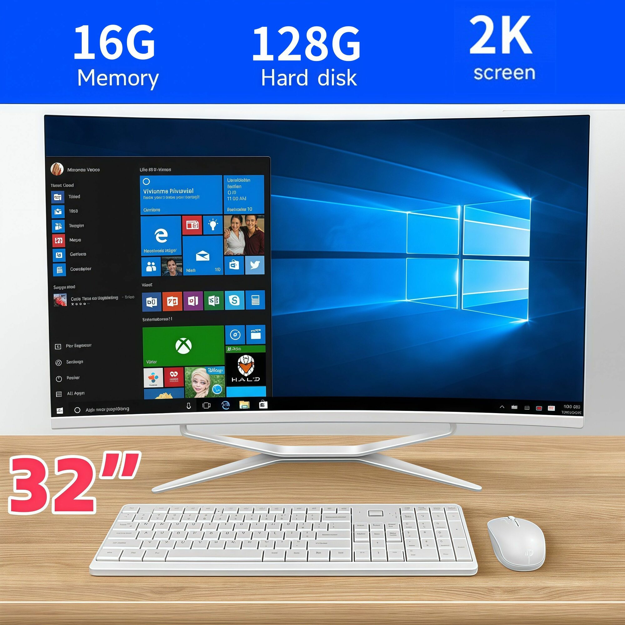32" Моноблок 2K (Intel n5095(2.0 ГГц), RAM 16ГБ, SSD 128GB, Intel HD Graphics , Windows 11 Pro), белый, Русская клавиатура, русская система
