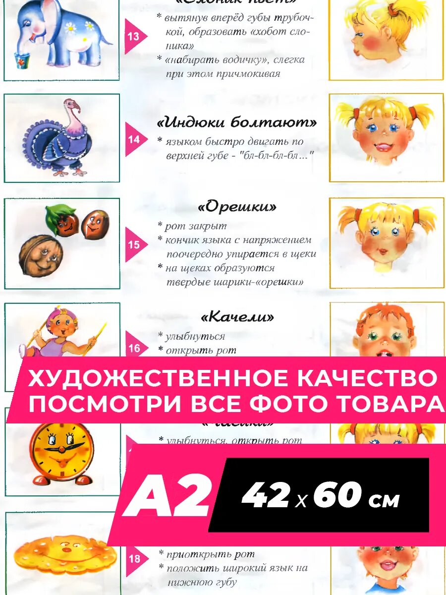 Плакат артикуляционная гимнастика на стену 2 A2