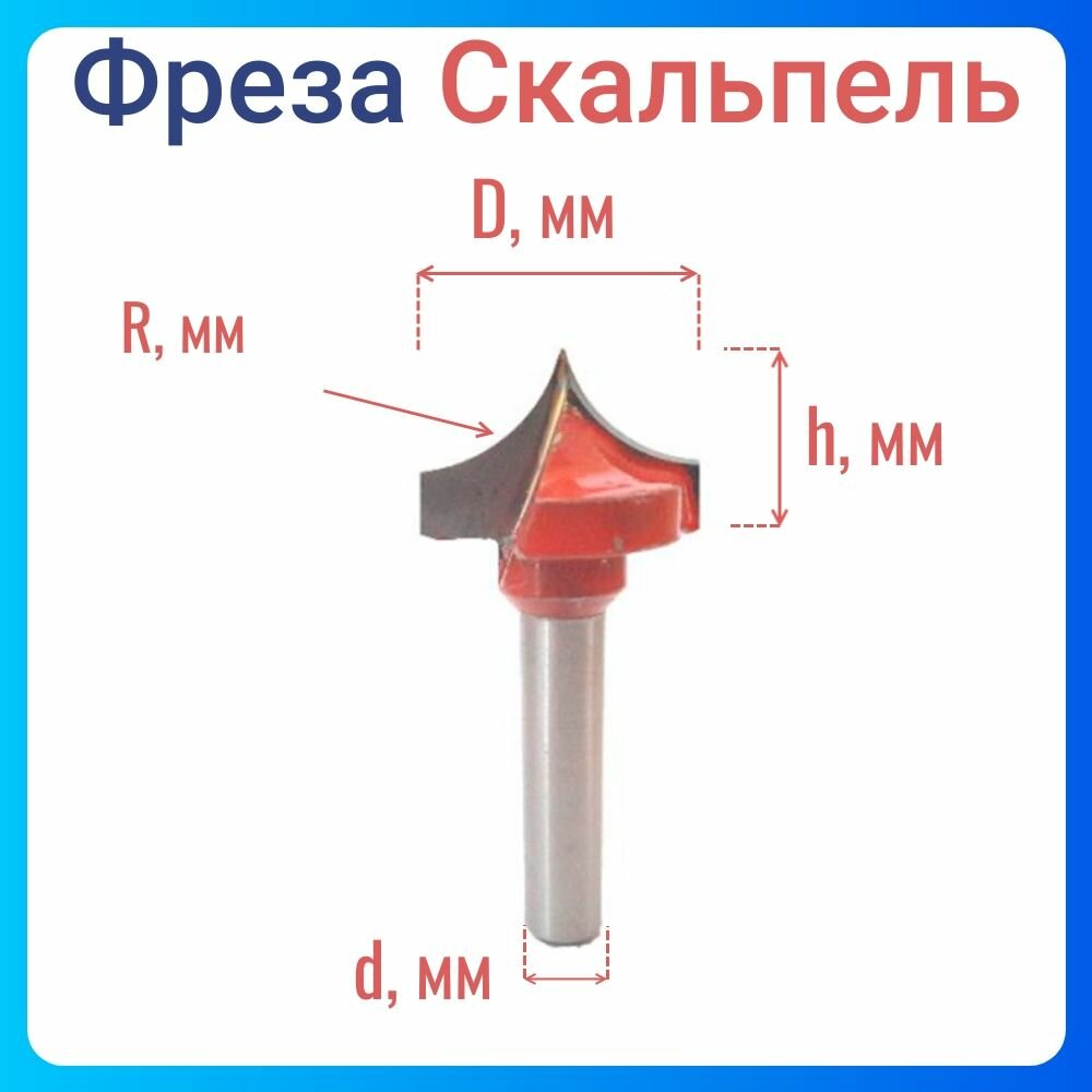 Фреза "Скальпель", для дерева, ДСП, МДФ, фанеры, D16xh8xR8xd8