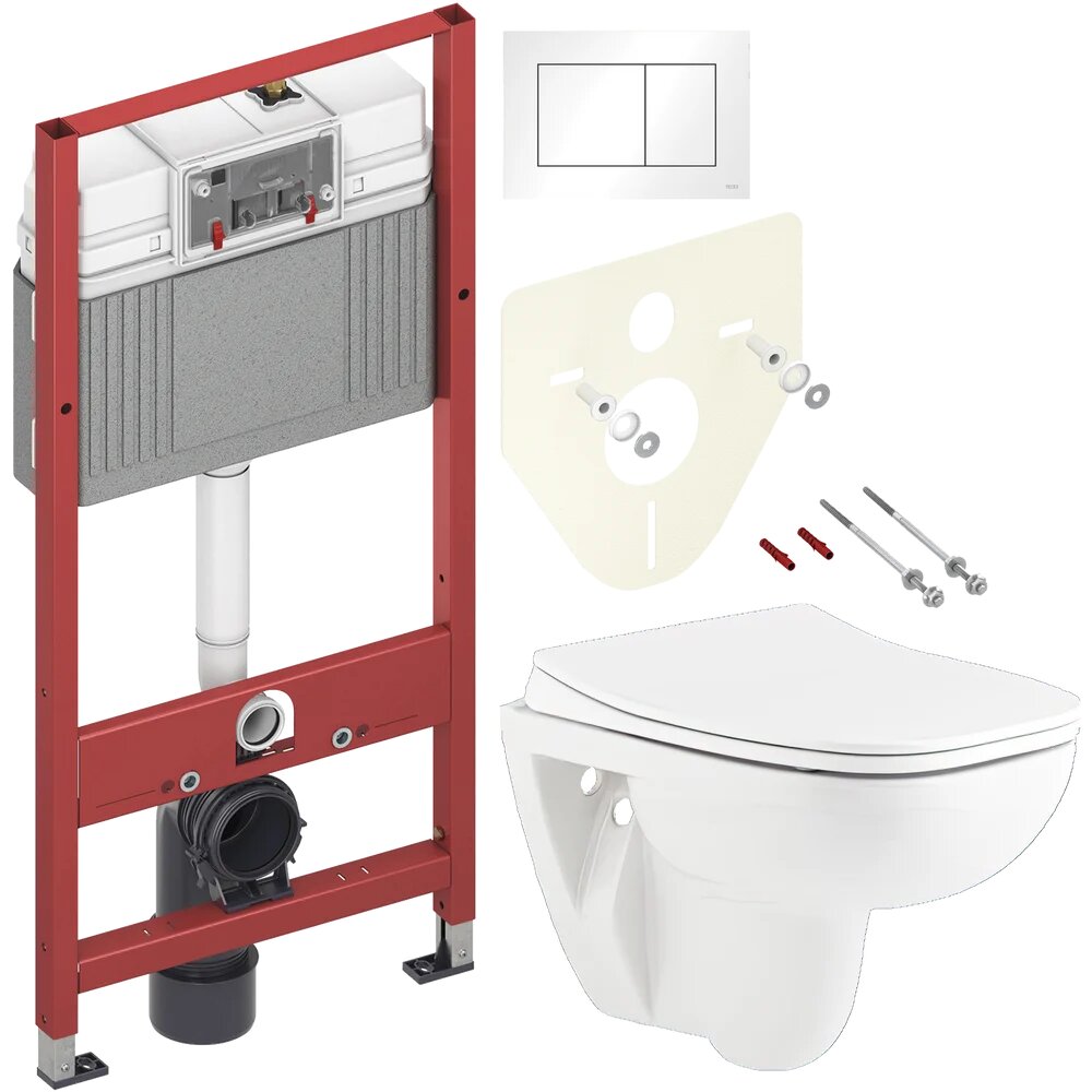 Комплект 3 в 1 Унитаз подвесной Seramiksan Petite A101002H / Сиденье AG50006 с микролифтом / Инсталляция с кнопкой TECE Base 9400413 цвет белый