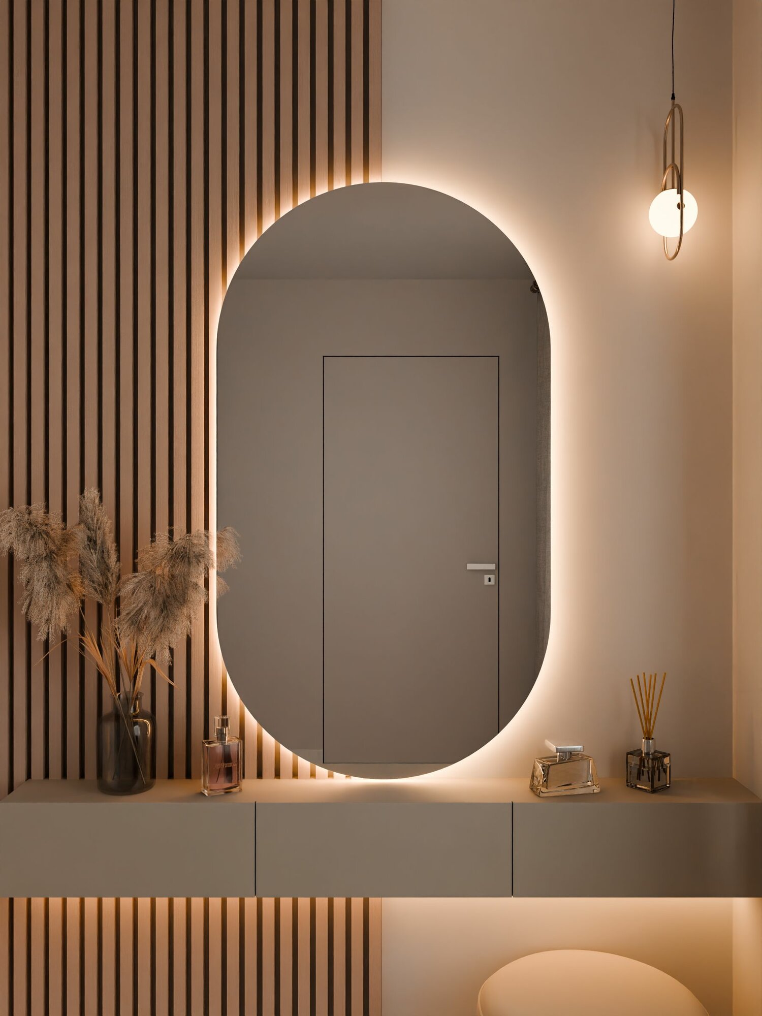 Зеркало настенное 130х70 см. теплый свет 3000К овальное с подсветкой М6 MOONRISE