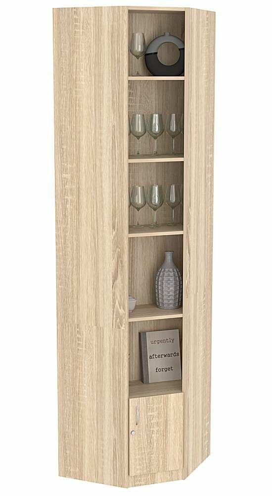 Высокий стеллаж угловой серии Эконом №5-400 с торцами 400 мм и дверью 410 мм, Дуб сонома