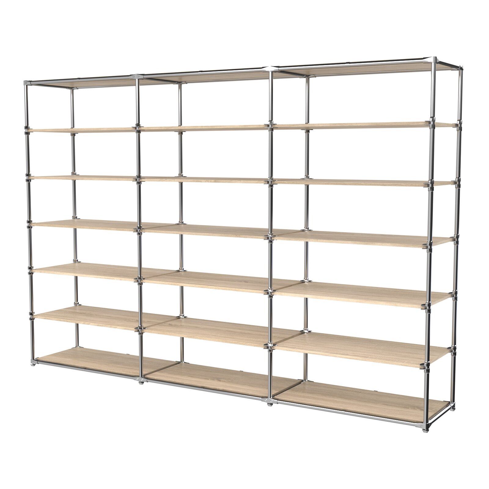 Пристенный торговый трех- секционный стеллаж лайт с глубокими полками ДСП №12, Дуб Сонома