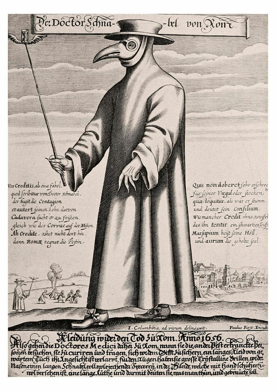 Плакат, постер иллюстрация Чумной доктор на холсте, размер 21х30см