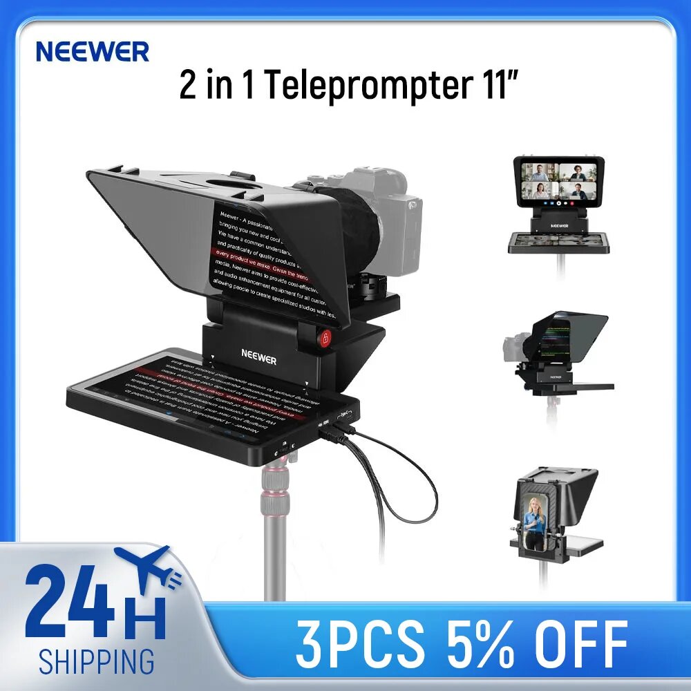 Обновленный телесуфлер NEEWER 2 в 1, 11 дюймов с монитором для Windows MacOS, поддержка зеркала на экране, универсальный портативный суфлер
