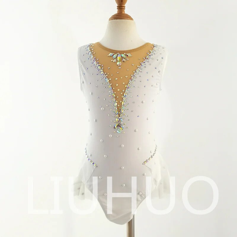 LIUHUO купальник для художественной гимнастики детский белый M