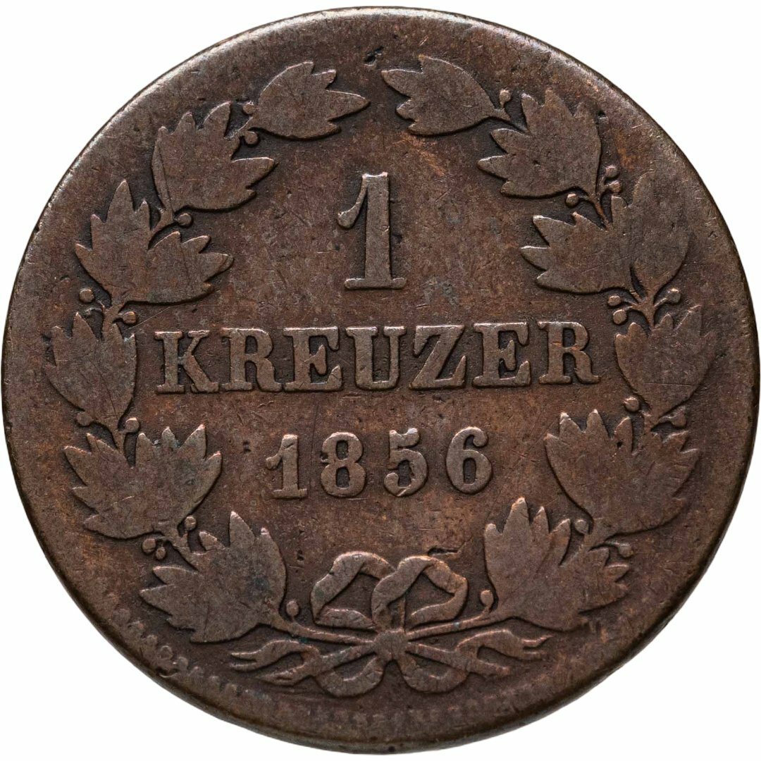 Германия, Баден 1 крейцер 1856, Медь, в сохранности VF