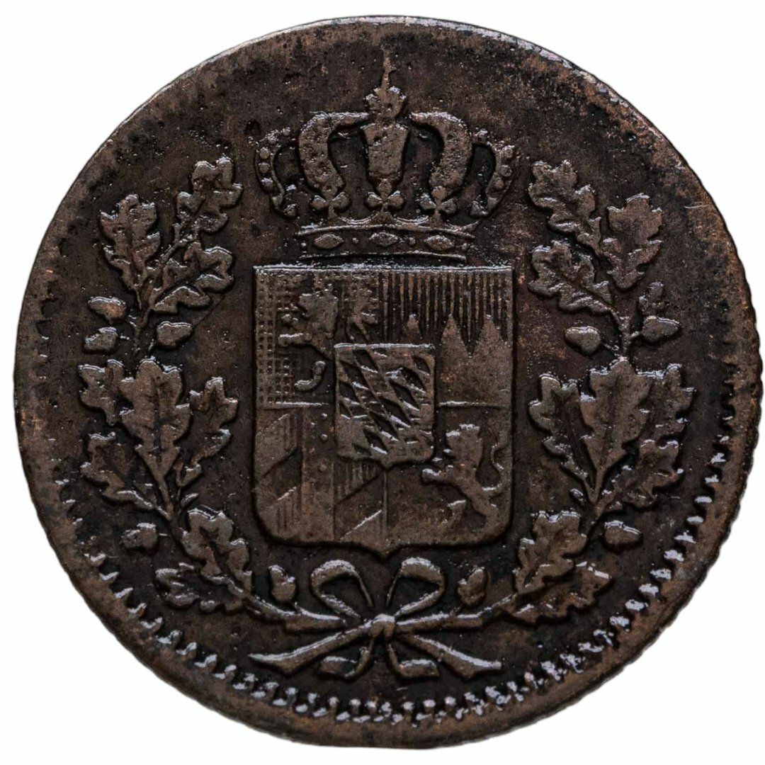 Германия, Бавария 1 пфенниг 1851, Медь, в сохранности F-VF