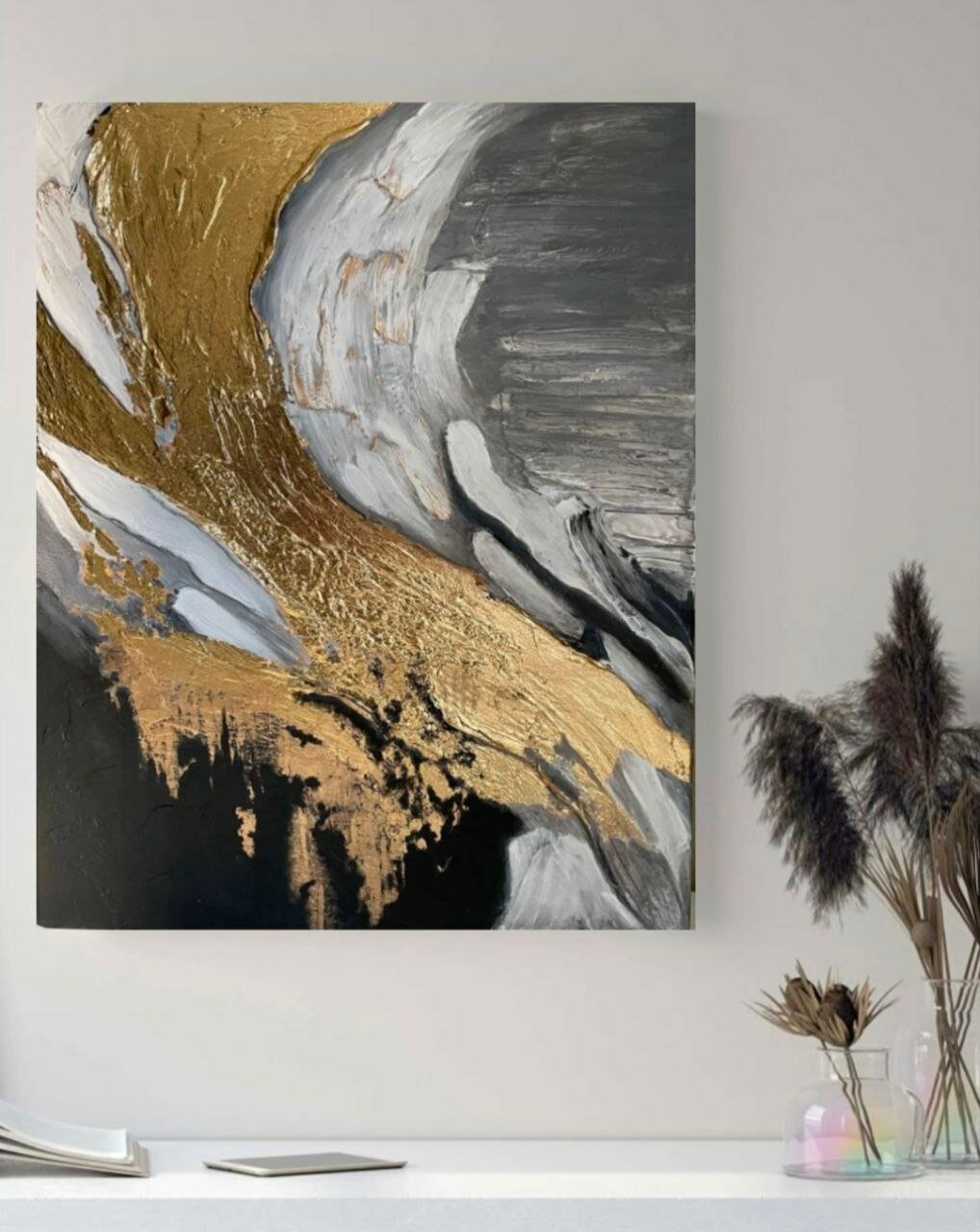 Картина интерьерная "Абстракция с золотом" 40x50 см, холст, ручная работа