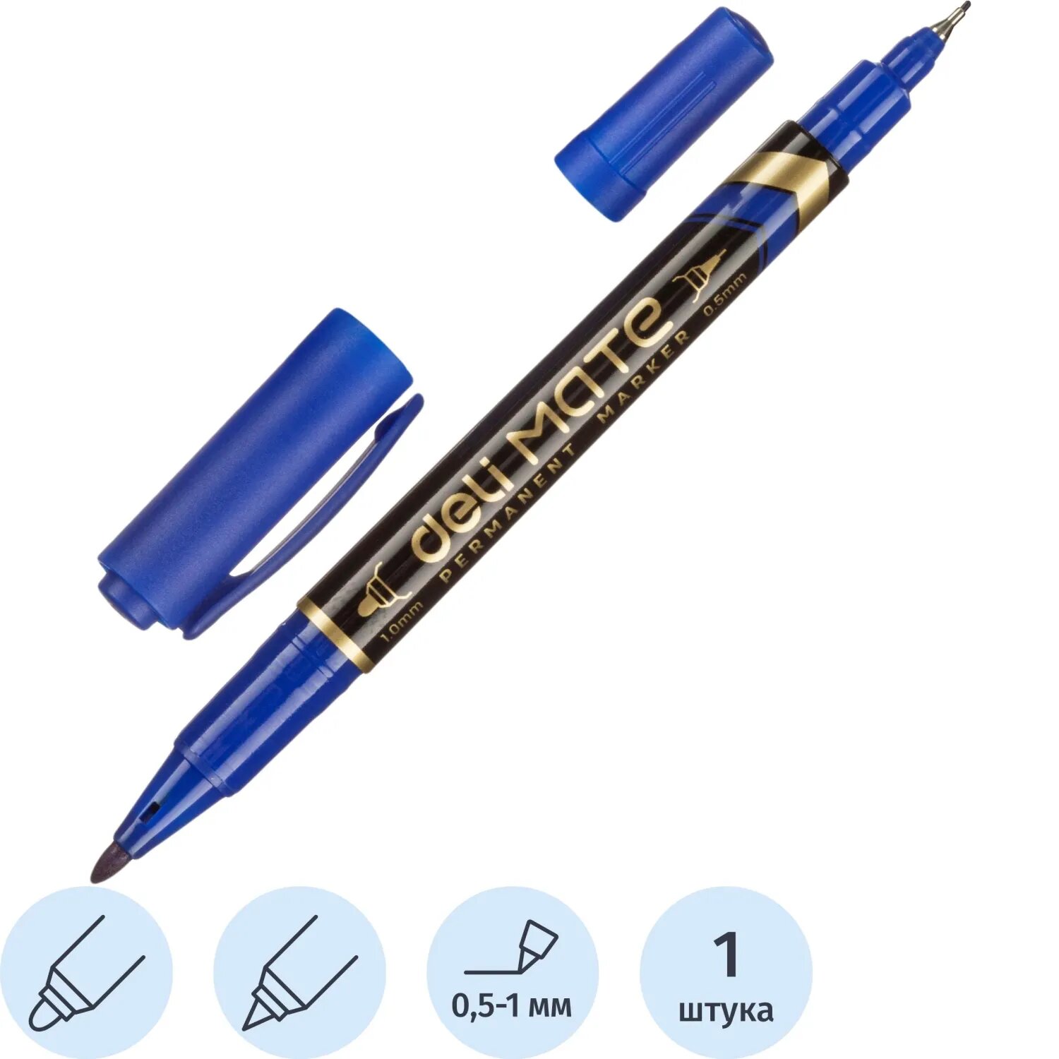 Маркер перманентный двусторонний Mate, толщина линии 0.5-1 мм, синий