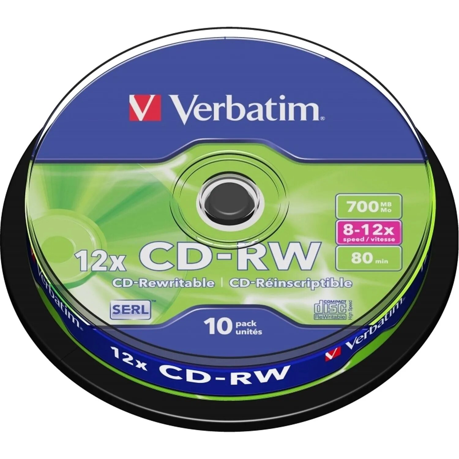 Носители информации CD-RW Verbatim 700Mb 12x Cake Box (10шт/уп) (43480)