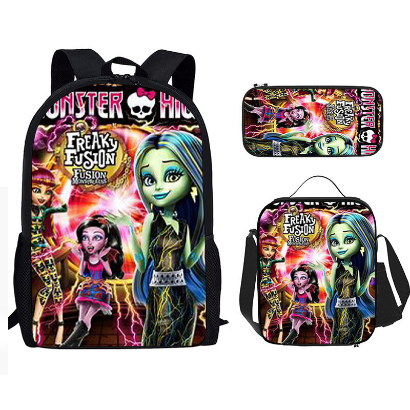 В наличии трансграничный бестселлер Monster High: школьная сумка из трех предметов с принтом Monster High, пенал, сумка через плечо и вместительный студенческий рюкзак.