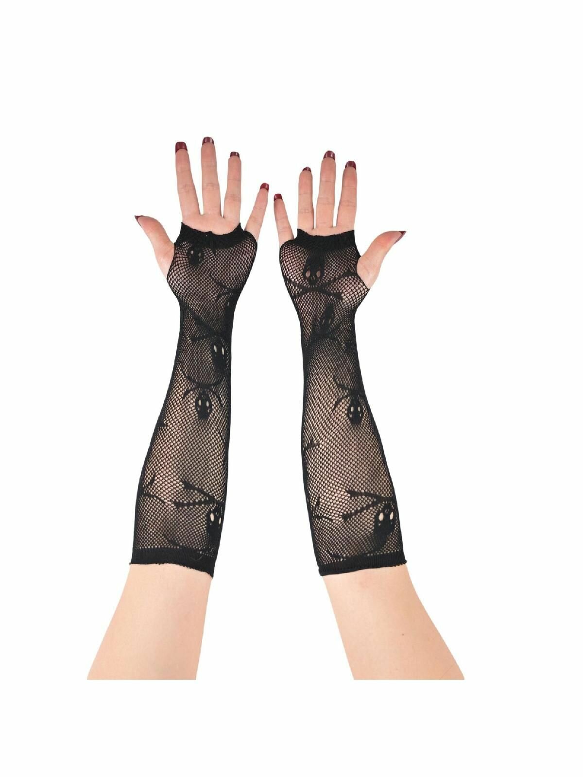 Длинные ажурные перчатки без пальцев для костюма на Хэллоуин, Черный