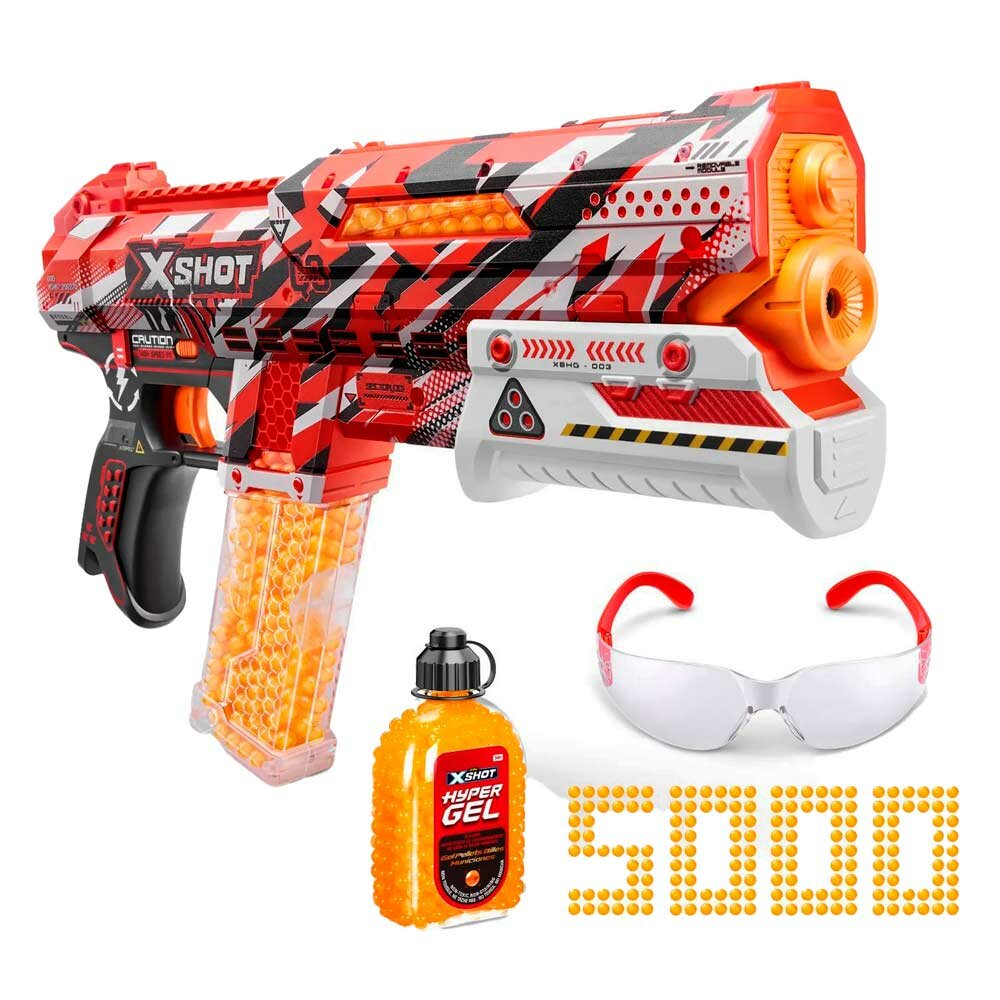 Бластер с гидрогелевыми гранулами X-Shot Hypergel Клатч 5000 гранул защитные очки Zuru 36622