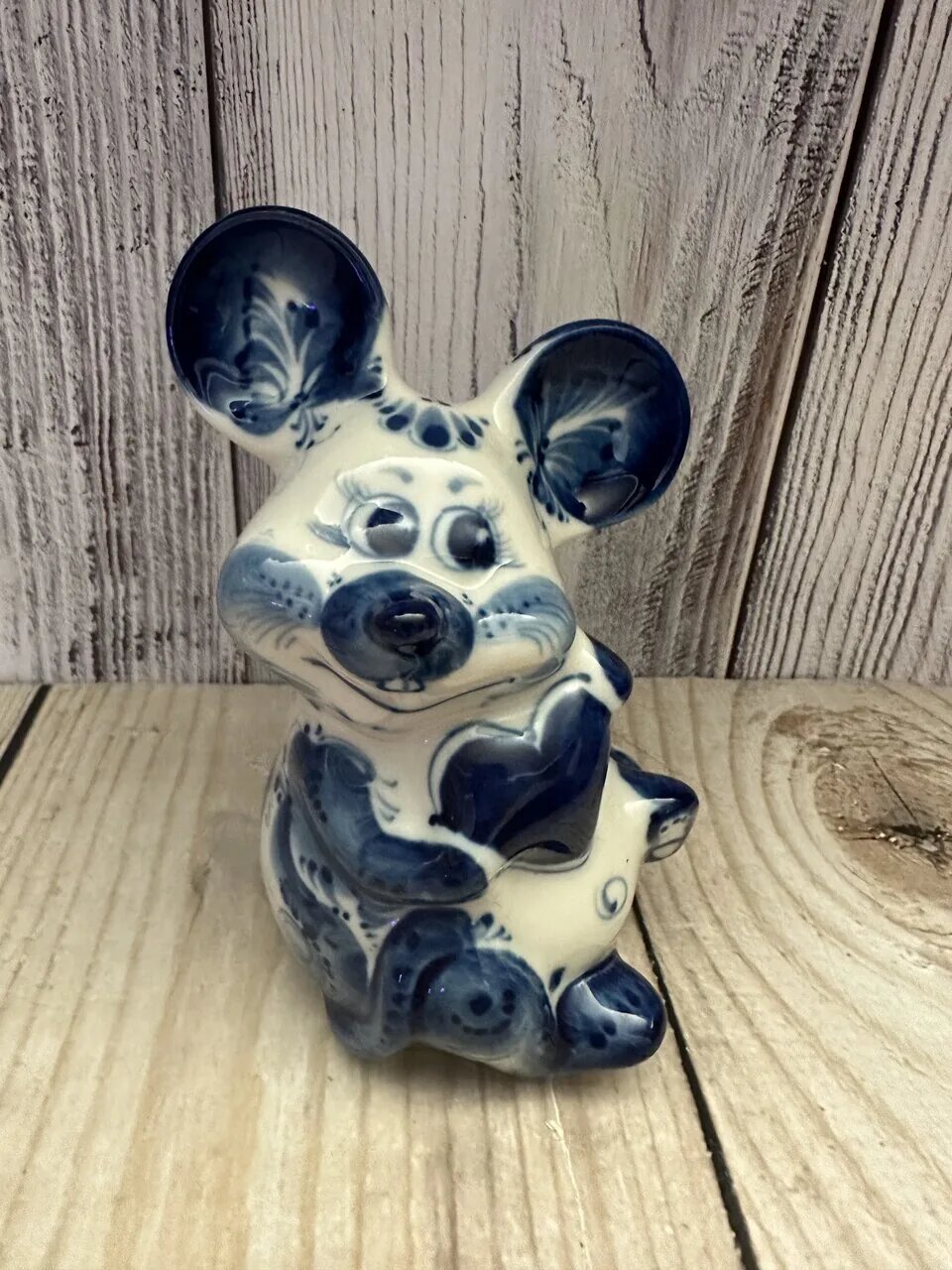 Статуэтка Влюблённая Мышка Гжель Фарфор винтажная