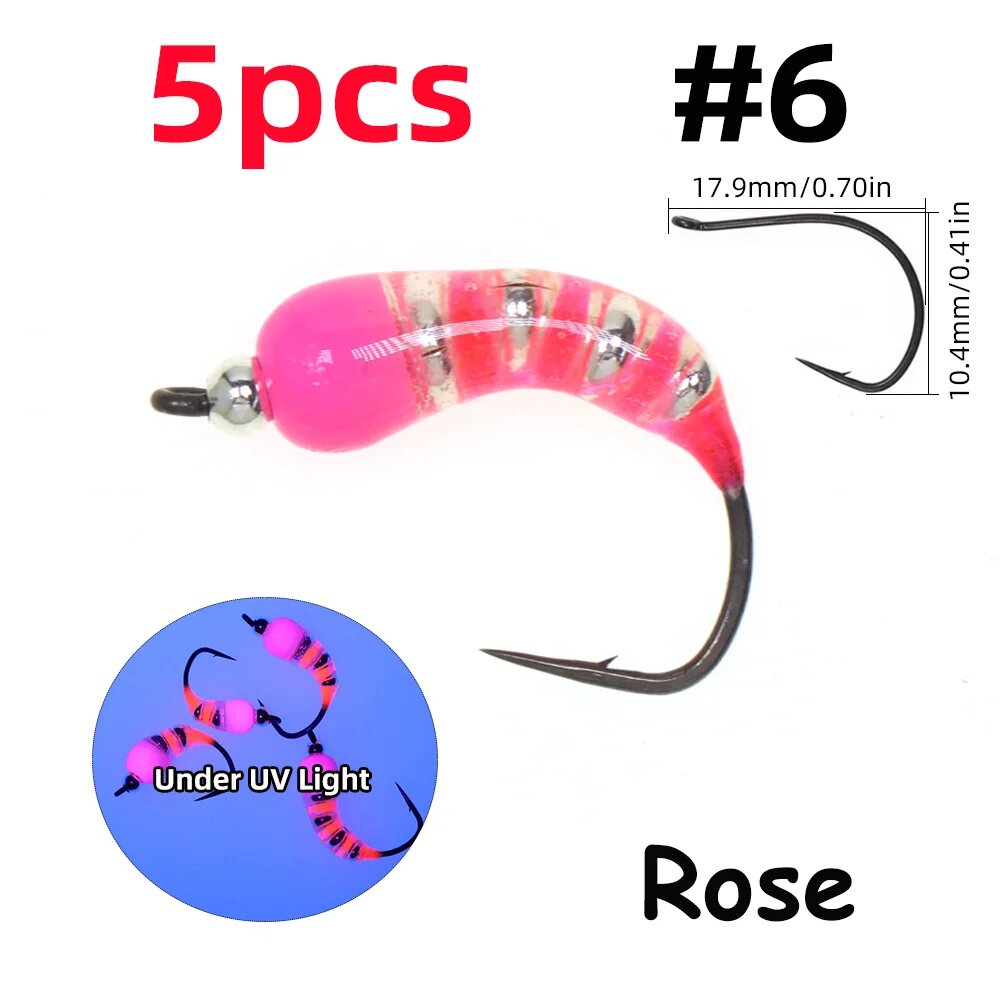 Мушки для рыбалки Rose, 5 шт, #6, розовый