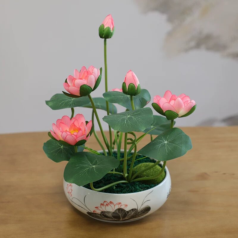 Искусственные украшения в виде лотосов, лотосы, цветочные горшки в форме лотоса, настольные цветочные композиции,