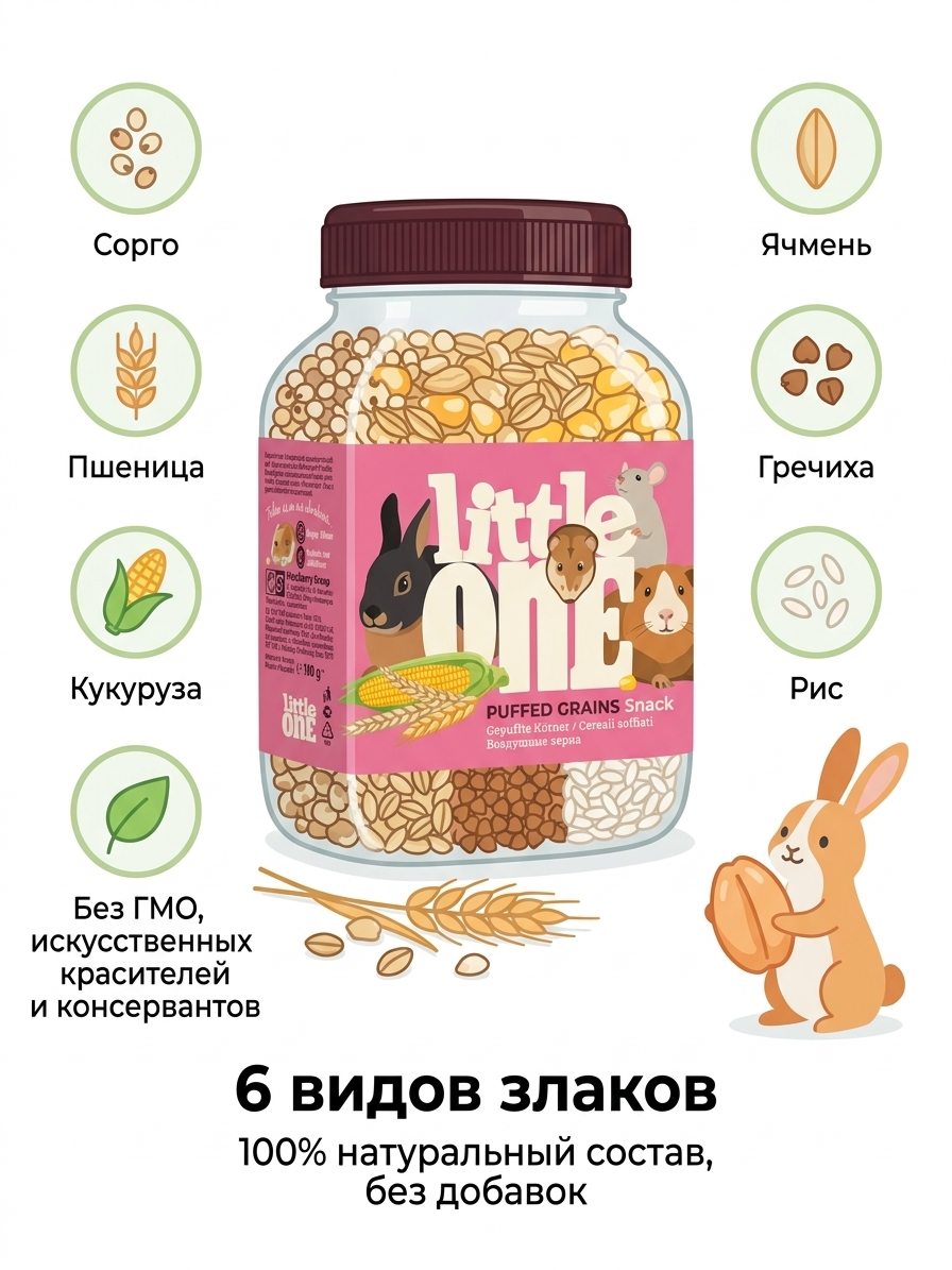 Лакомство для декоративных животных Литтл Ван Воздушные зерна, 70гр