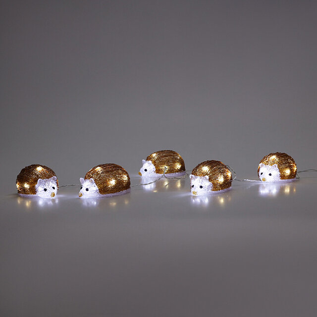 Набор светодиодных фигурок Ежики из Келлингтона 13 см, 40 теплых белых LED ламп, 5 шт, на батарейках, таймер, IP44, Koopman (Купман), AGX000130