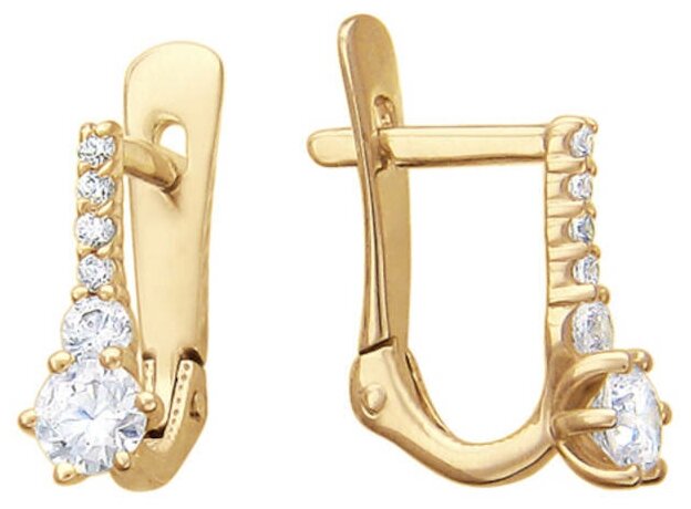 Серьги, красное золото, 585 проба, фианит