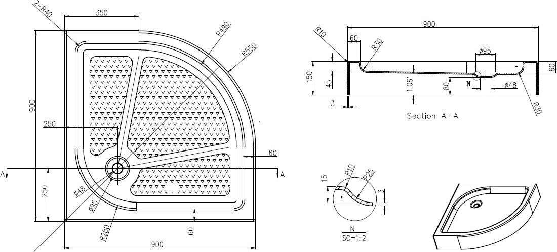 Душевой поддон Azario P29 90x90 R/L P29 R/L