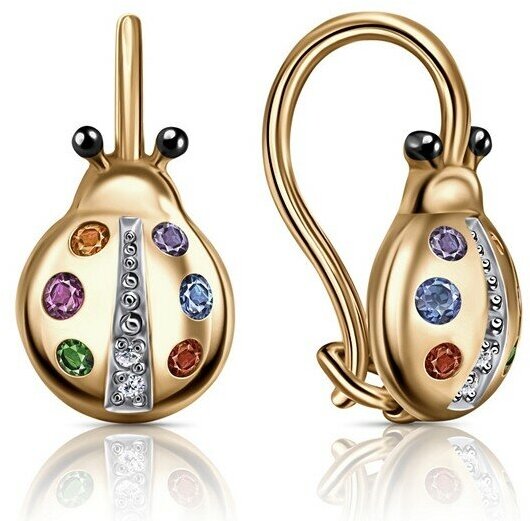 Серьги, красное золото, 585 проба, фианит