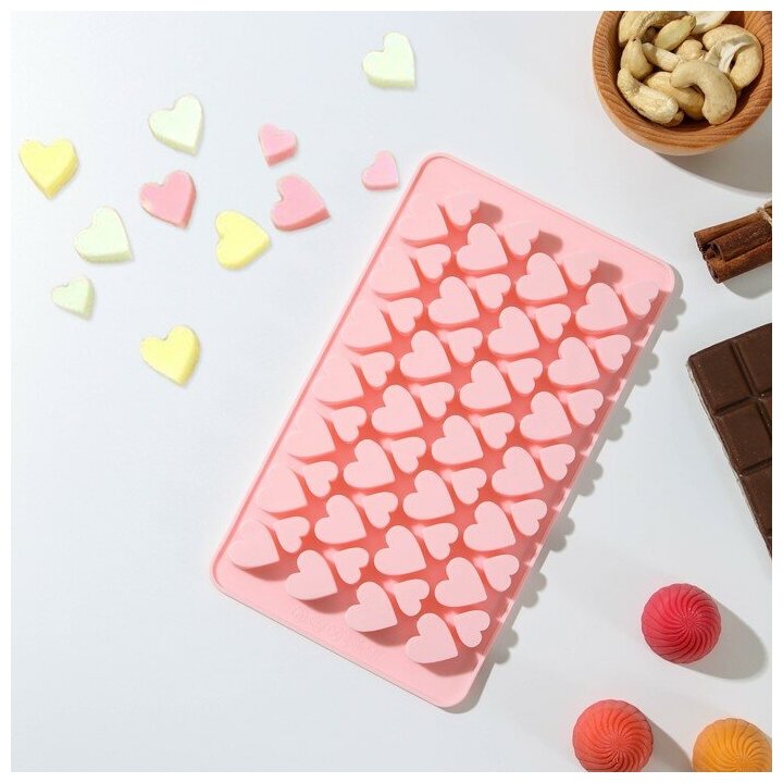 Форма ТероПром 1403928 для льда и кондитерских украшений Доляна «Сердечки», 19,5×11,5 см, 56 ячеек, товар без выбора конкретного цвета, 1403928