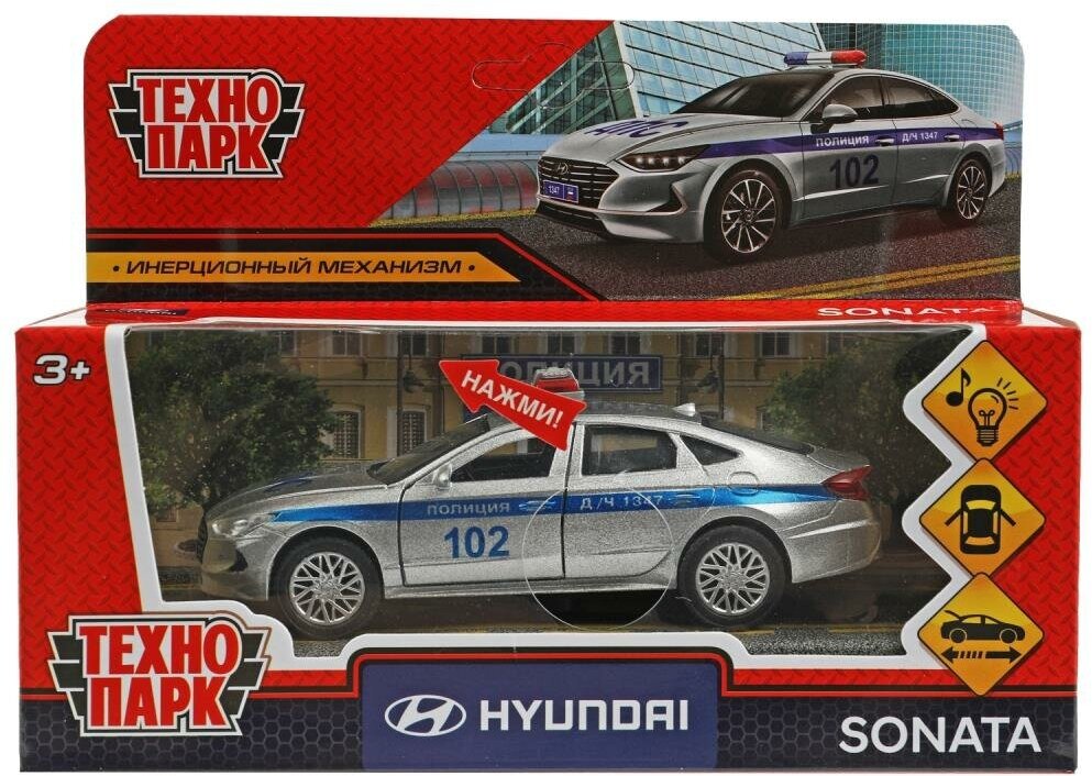 Машина металл свет-звук Хюндай Соната Полиция, 12 см. Технопарк SONATA-12SLPOL-SR