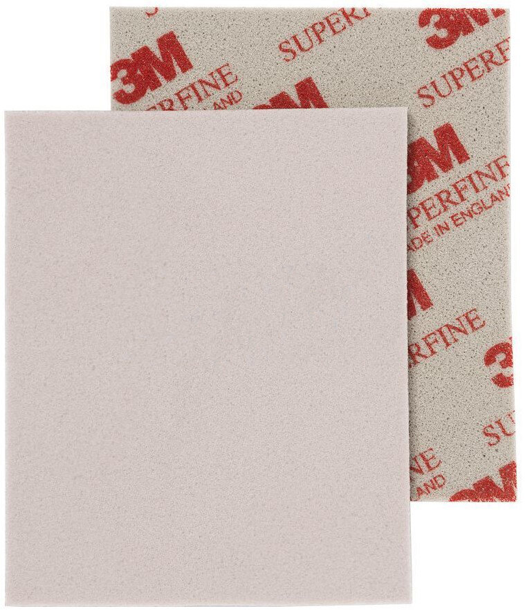 Абразивная шлифовальная губка 3M™ Superfine арт. 03810 с сверхтонким зерном P400-500, 115x140 мм, для сухой шлифовки грунта-наполнителя, 2 шт.