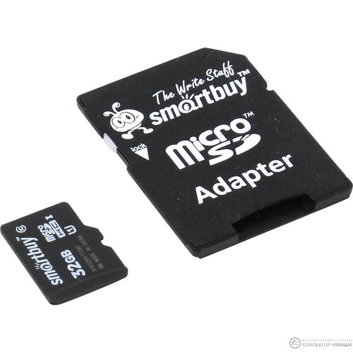 Карта памяти micro SDHC Smartbuy 32GB Class 10 (с адаптером SD) SB32GBSDCL10-01