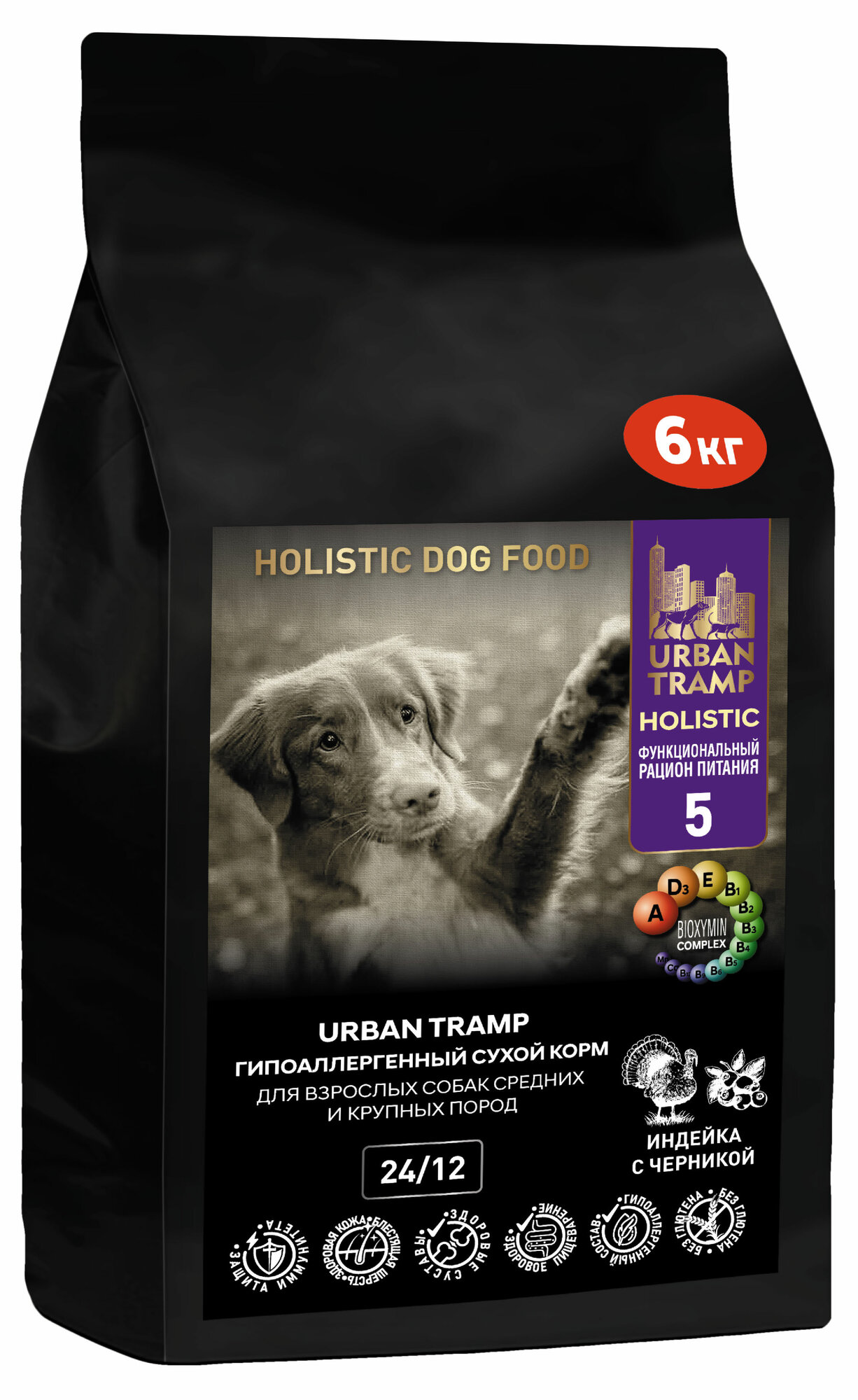 URBAN TRAMP – Полнорационный гипоаллергенный сухой корм «HOLISTIC» класса для взрослых собак средних и крупных пород с индейкой и черникой.