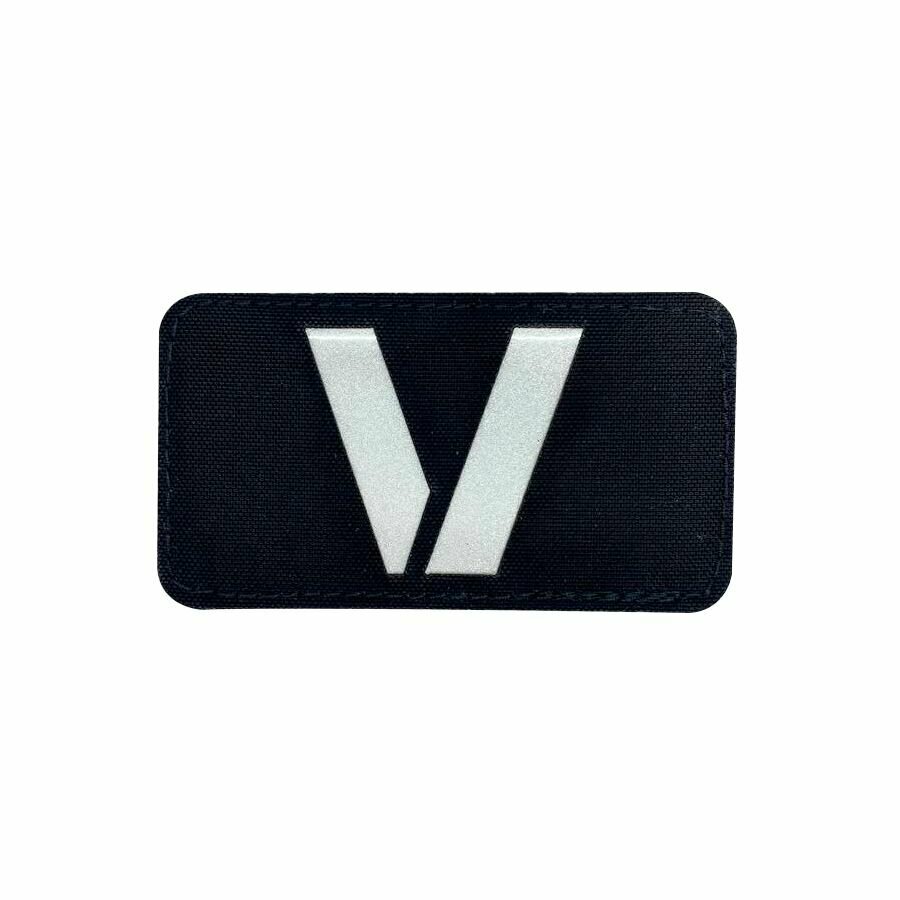 Нашивка , патч (шеврон) V ткань Черная / буква белая светоотражающая 5*9 см, П324