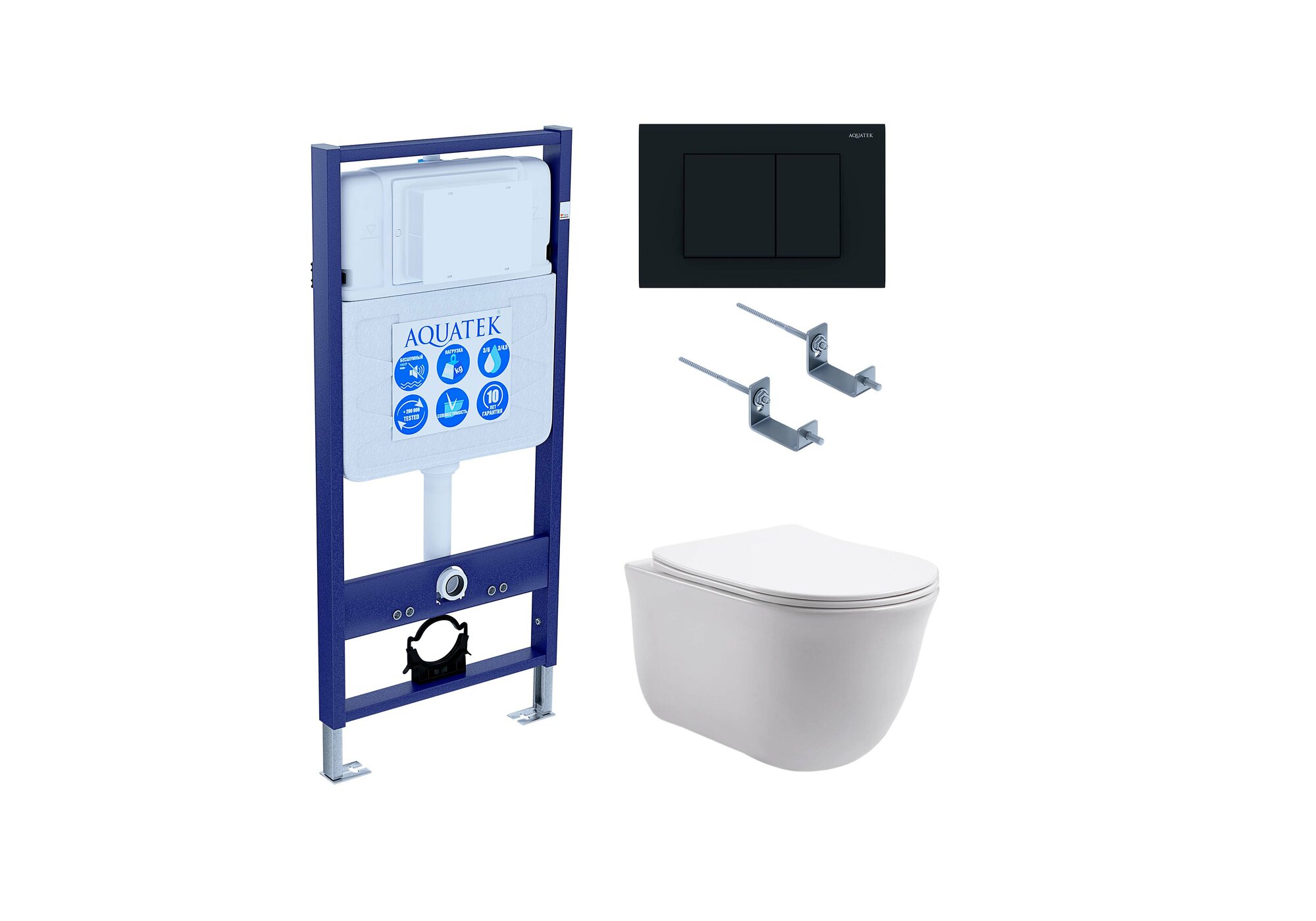 Комплект унитаз подвесной Aquatek Классик SET AQUATEK КЛАССИК-012 4в1 с сиденьем микролифт и инсталляция с клавишей смыва черная матовая