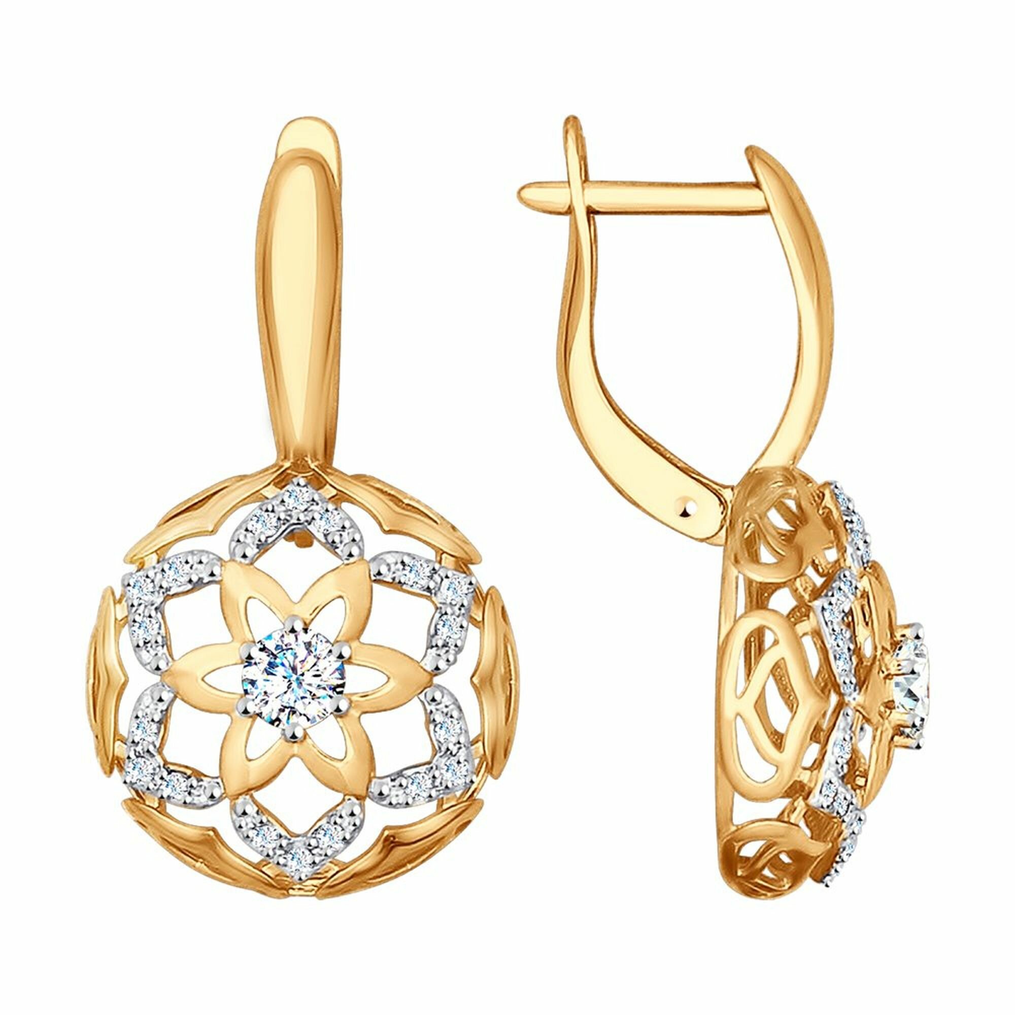 Серьги, красное золото, 585 проба, фианит