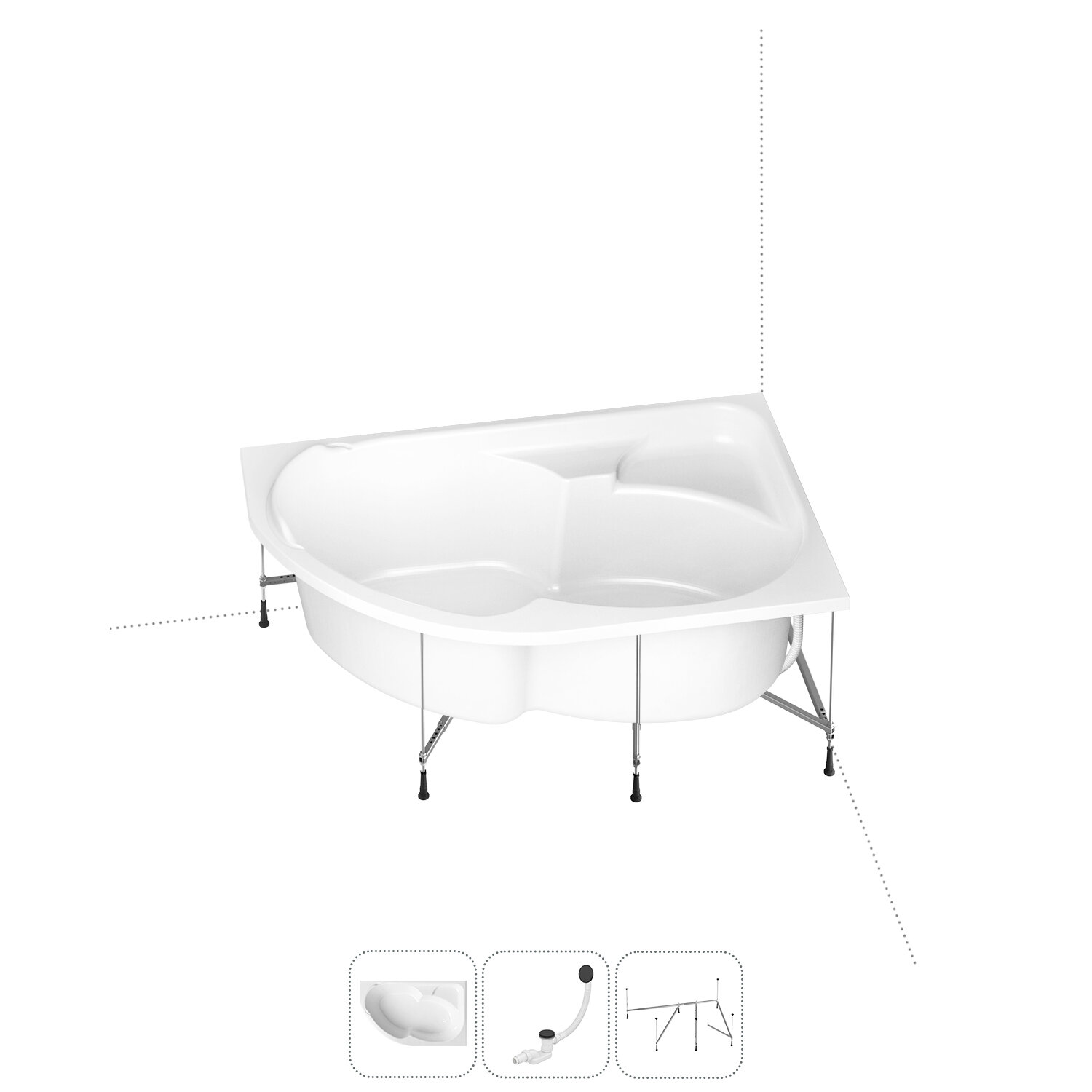 Угловая ванна акриловая 170 x 105 с каркасом Lavinia Boho Grance Hill 202011040 в наборе 3 в 1: асимметричная ванна (правый разворот), слив-перелив, каркас