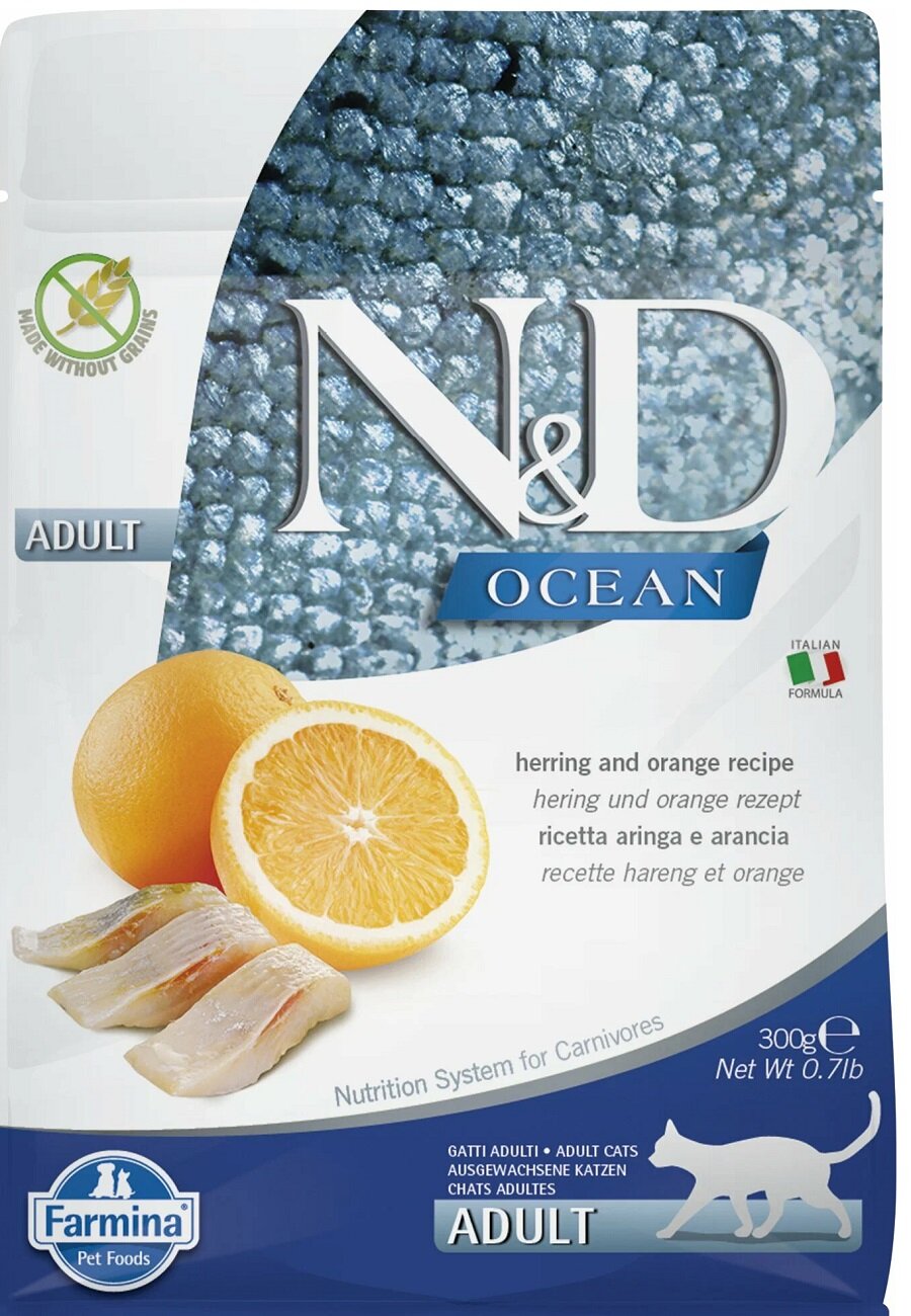 Корм сухой Farmina ND Ocean Cat Herring Orange Adult для взрослых кошек сельдь и апельсин 300г
