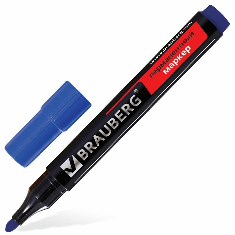 Маркер перманентный (нестираемый) BRAUBERG "Contract", синий, круглый наконечн.3мм, без клип (3 штуки в упаковке)