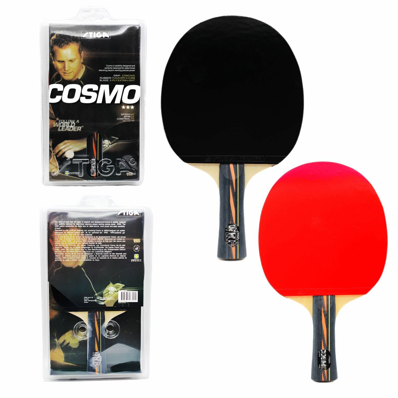 Ракетка для настольного тенниса, Cosmo, деревянная, 3 *, накладка 2мм, красная