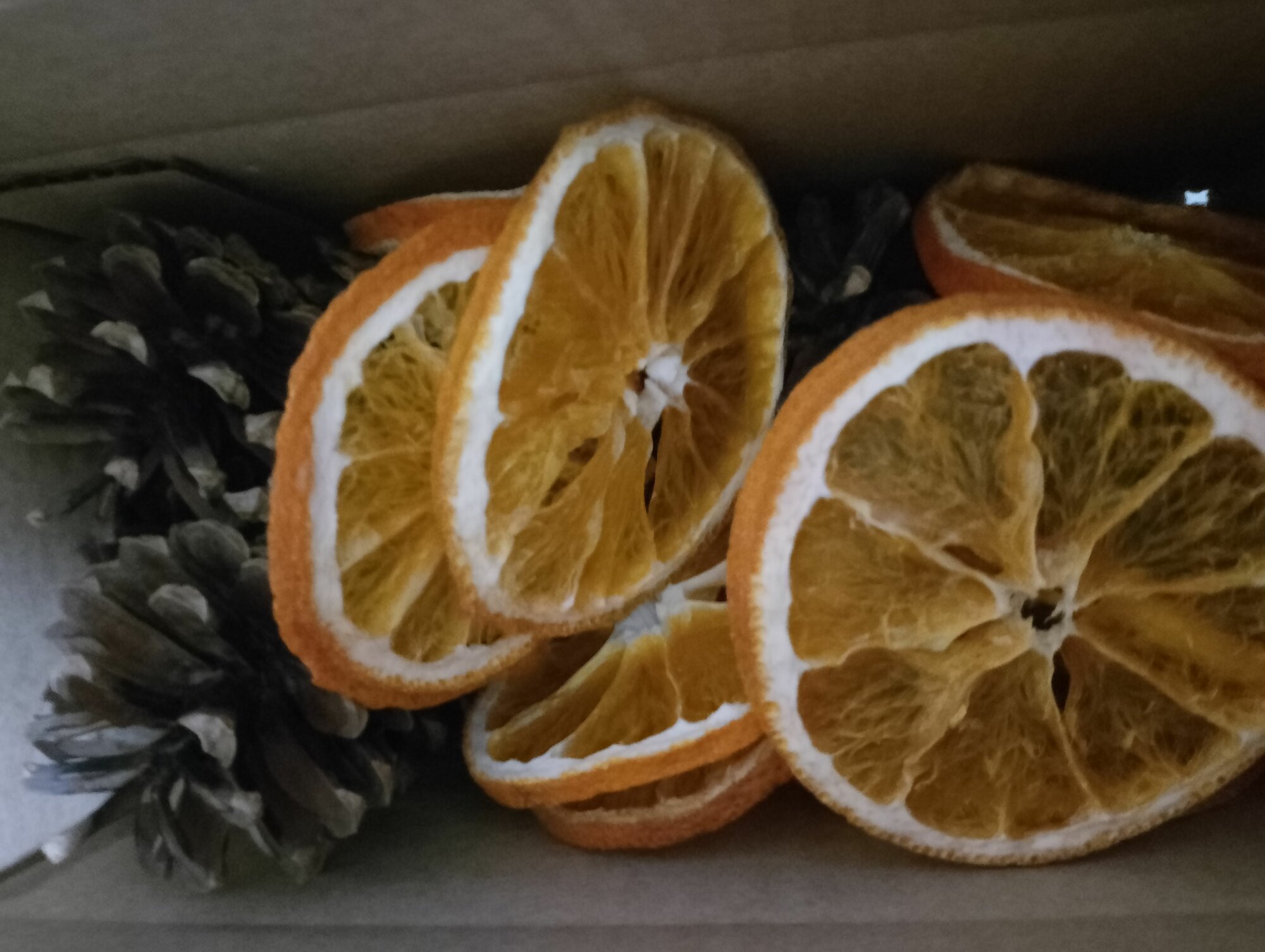 Набор для декора 10шт апельсин сухой и 12шт сосновые шишки.