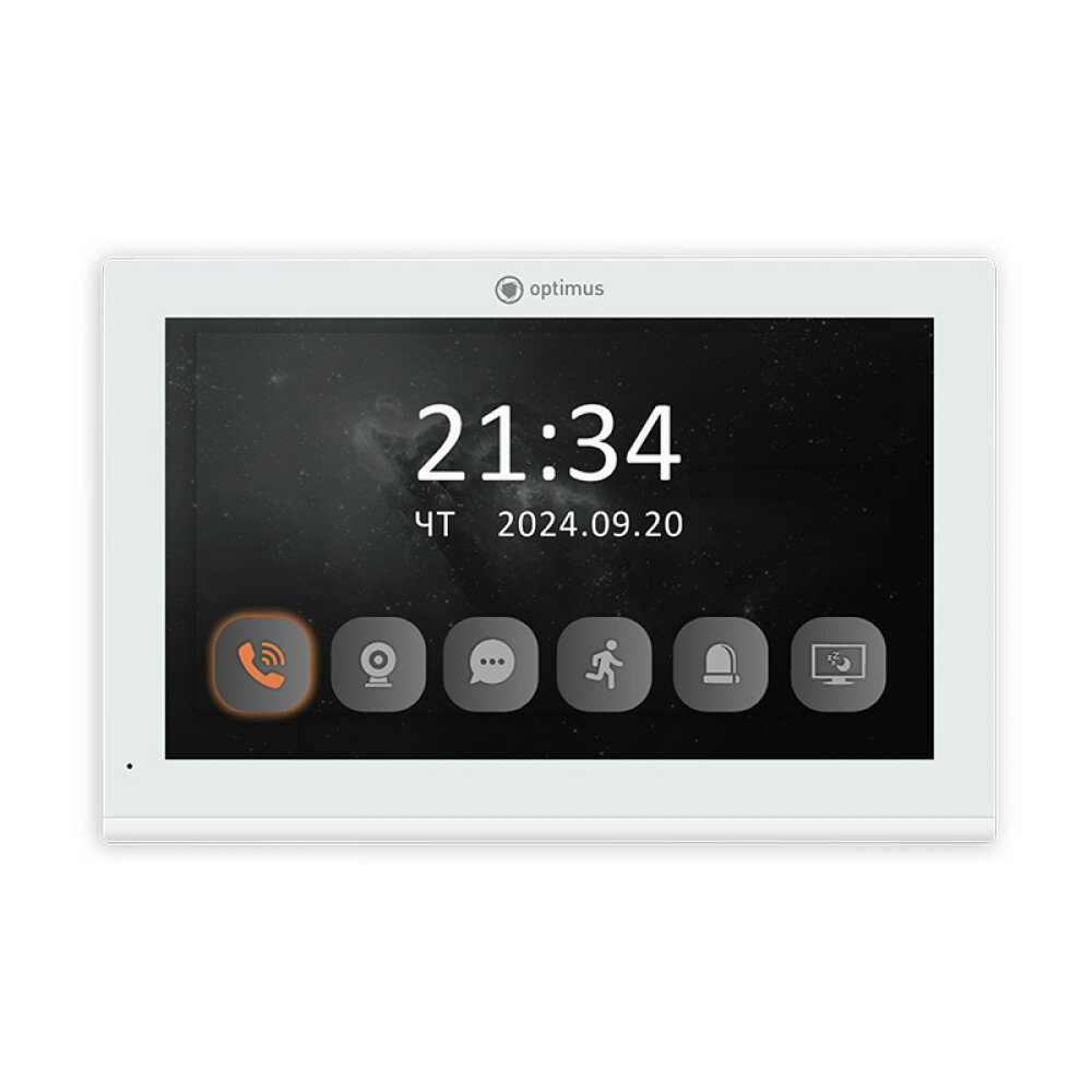 Видеодомофон Optimus DMH-17SWJ (w) с Wi-Fi 2.4Ггц - 7 дюймов AHD 1080p(1920х1080) сенсорный экран, RJ45, Запись фото-видео, IP54, датчик движения, белый