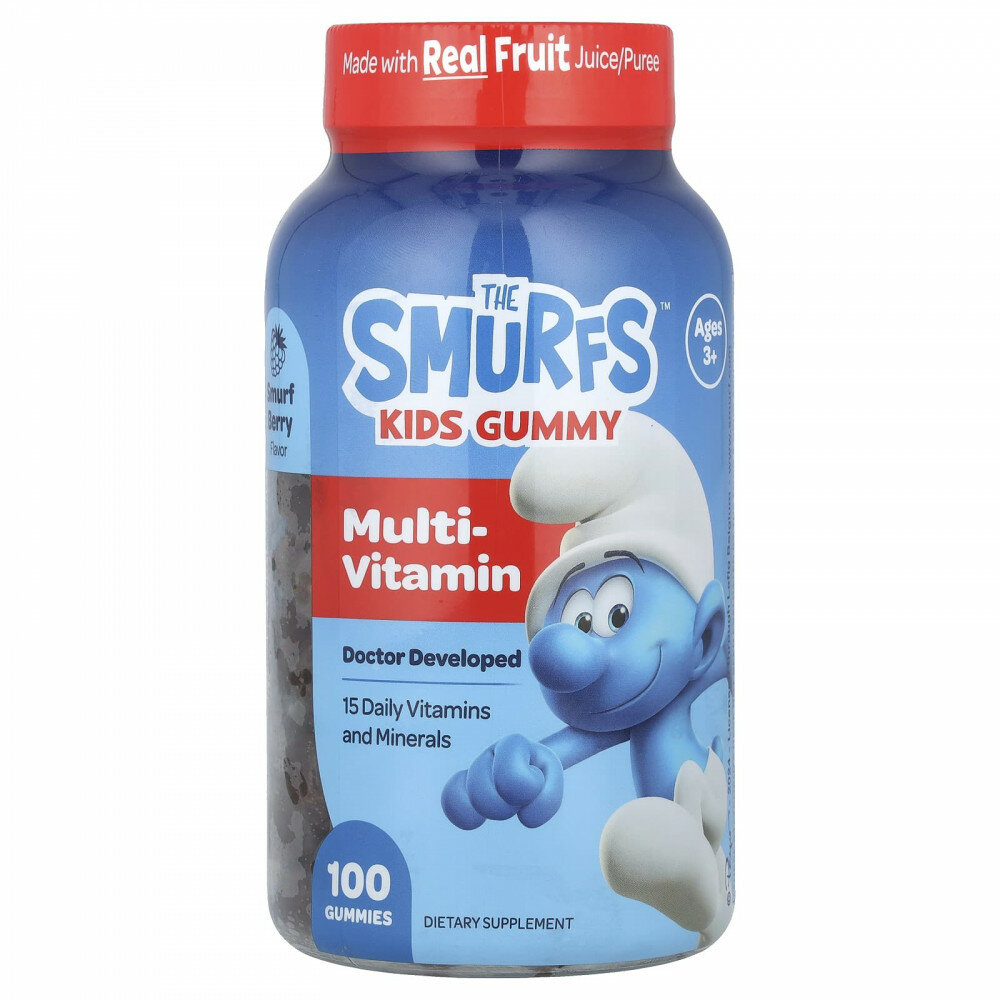 The Smurfs, Детские жевательные конфеты, мультивитамины, от 3 лет, Smurf Berry, 100 штук
