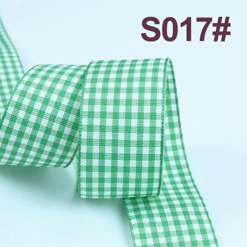 Клетчатая репсовая лента Lucky Bay 5 ярдов Зеленый, S017, 10mm