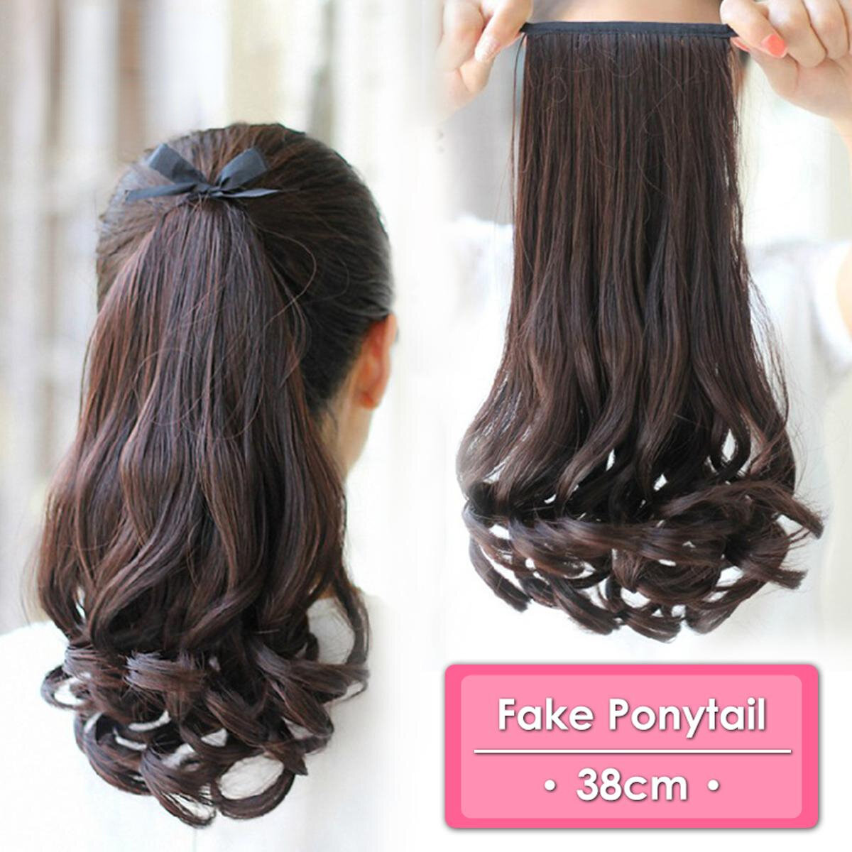 38 см парик конский хвост женский конский хвост натуральный удобный зажим для вьющихся волос конский хвост парик конский хвост вьющиеся волосы короткий парик для наращивания (темно-коричневый)