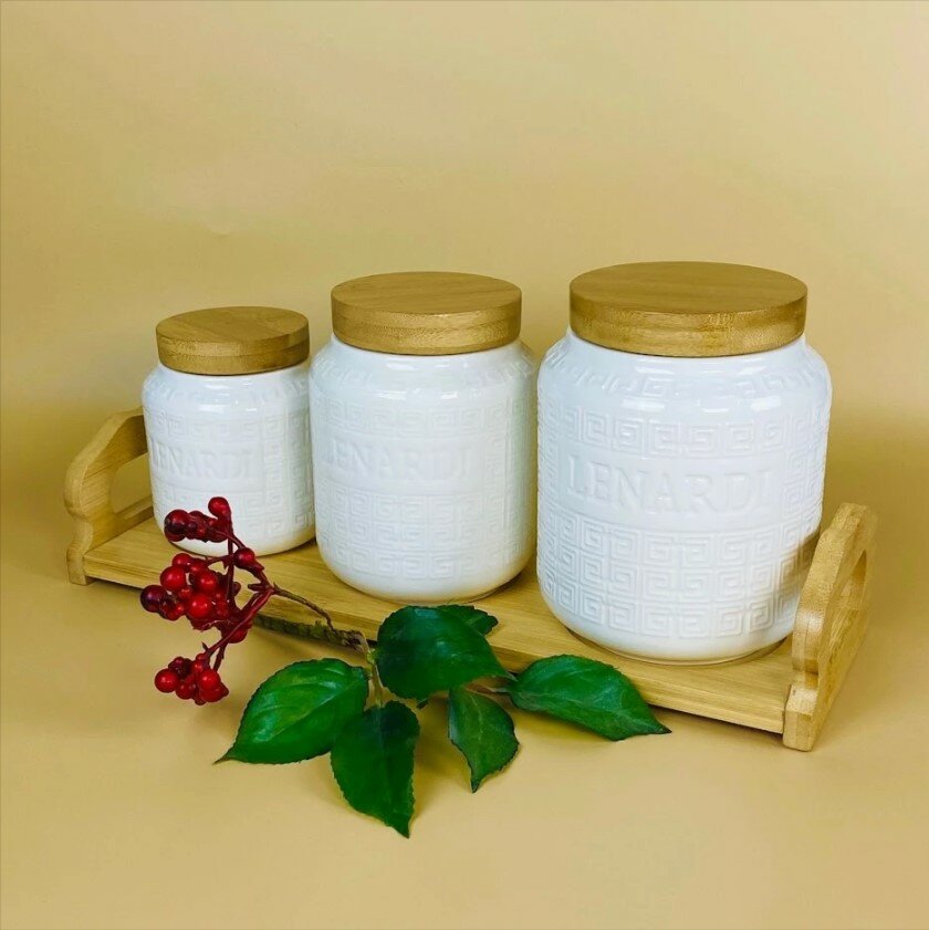 Набор из 3 банок 1000/600/360мл. на подставке BAMBOO Фарфор 140-132 118-140-132