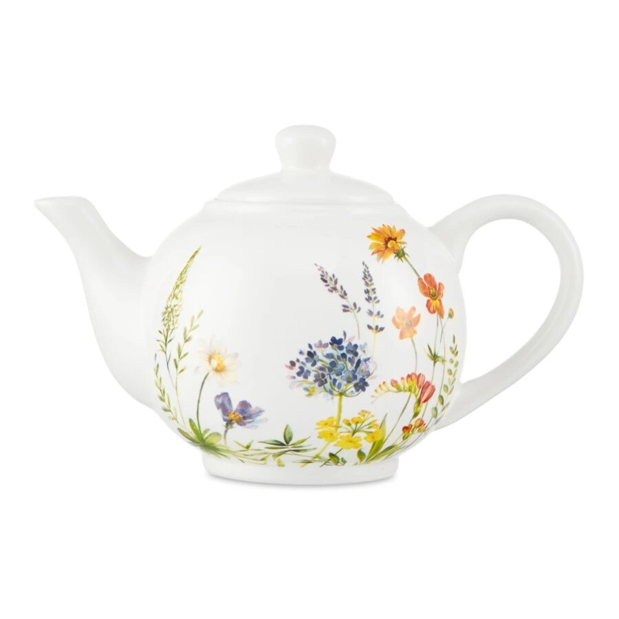 Чайник Decor de table Полевые цветы 1 л, керамика, белый
