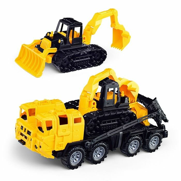 Военный тягач Нордпласт "Урал" с трактором черно-желтый (481164)