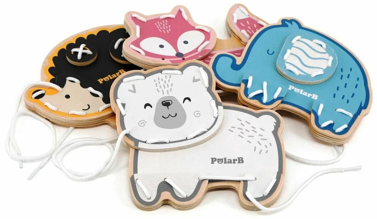 Шнуровки Polar B "Животные", в коробке, 4 шт