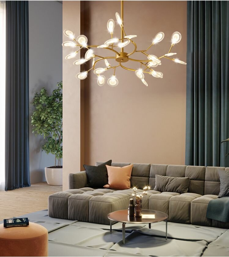 Креативная Люстра В Стиле Светлячков. Подходит Для Гостиной, Спальни, Столовой. Современные Минималистские Декоративные Лампы В Форме Ветки Дерева.